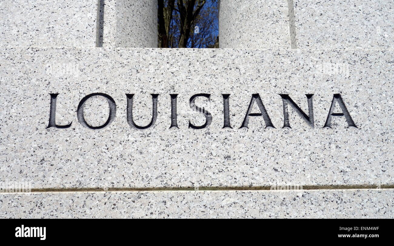 Louisiana word engraved at the WWII Memorial in Washington DC Stock ...