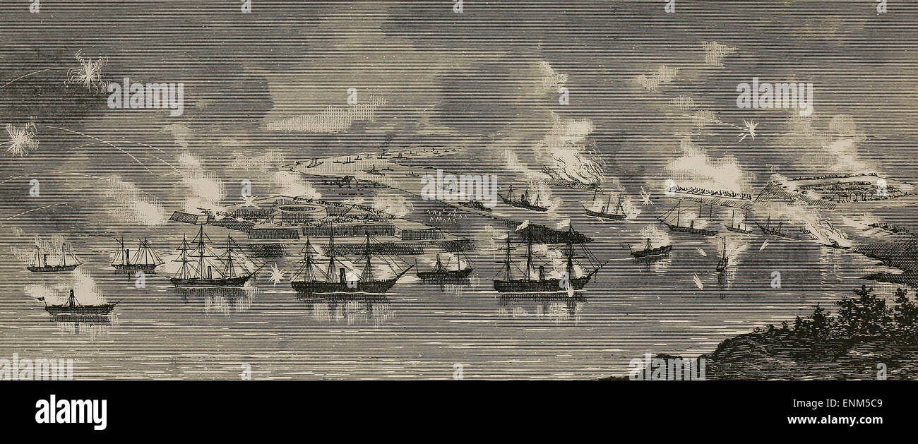 Battle of New Orleans - USA Civil War - Union Fleet passing Forts ...