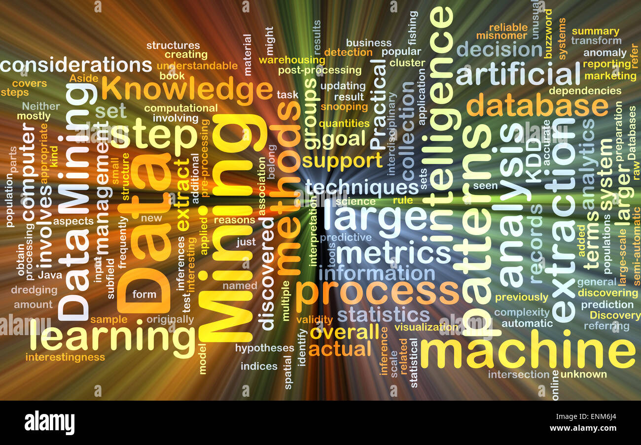 Background concept wordcloud illustration of data mining glowing light ...