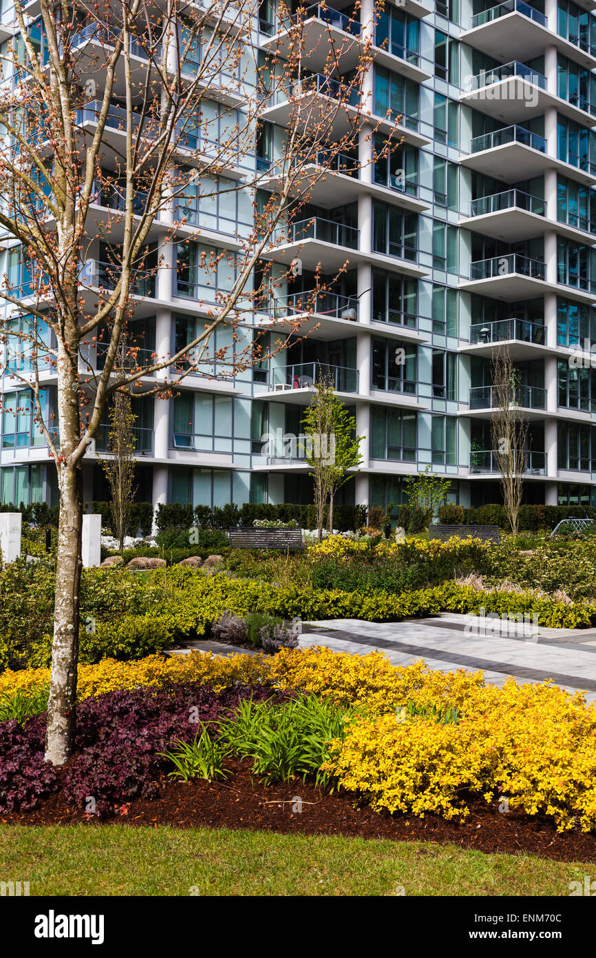Landscaping around a residential apartment building in Vancouver Stock ...