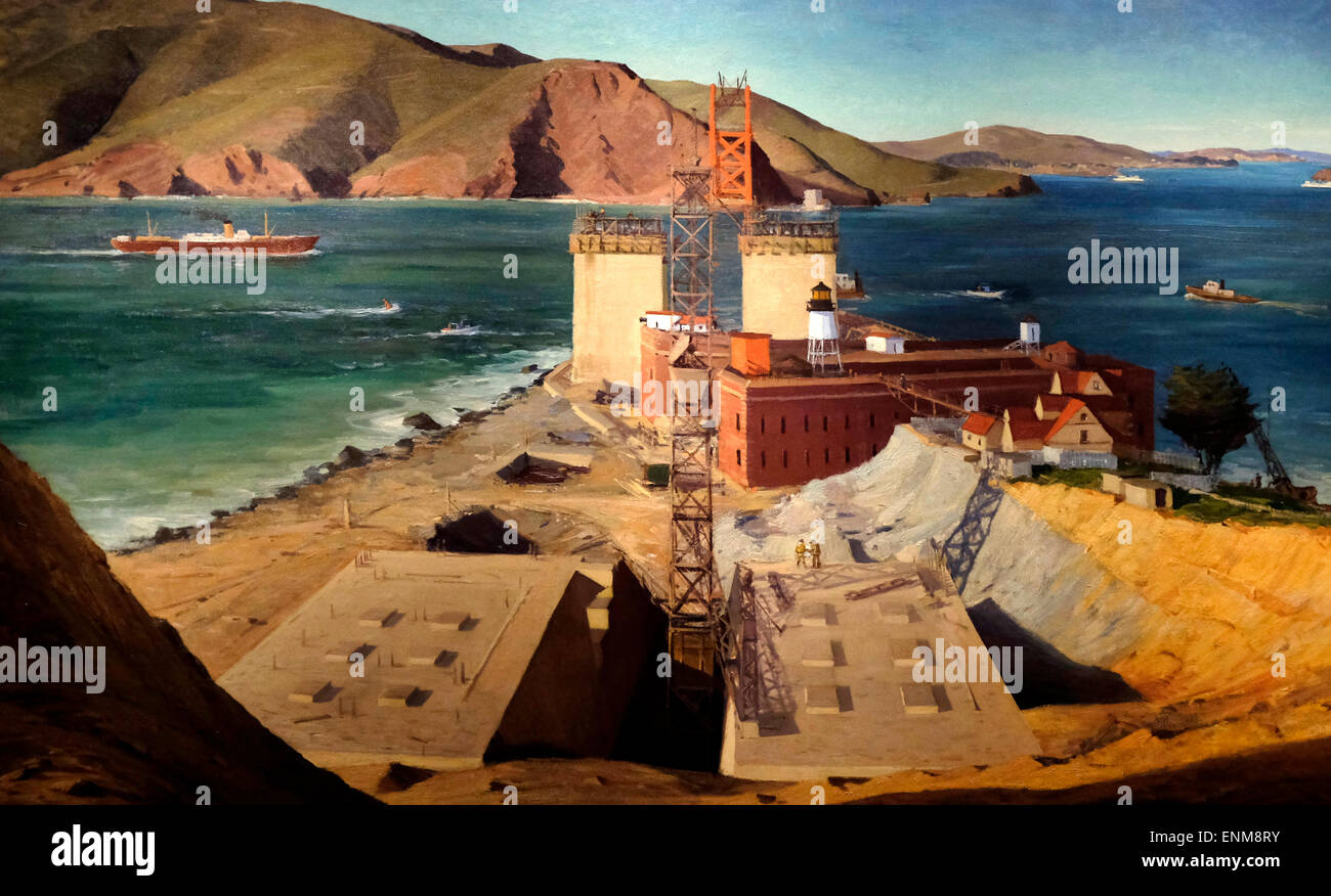 Golden Gate Bridge being built 1934 Ray Strong Public Works of Art ...
