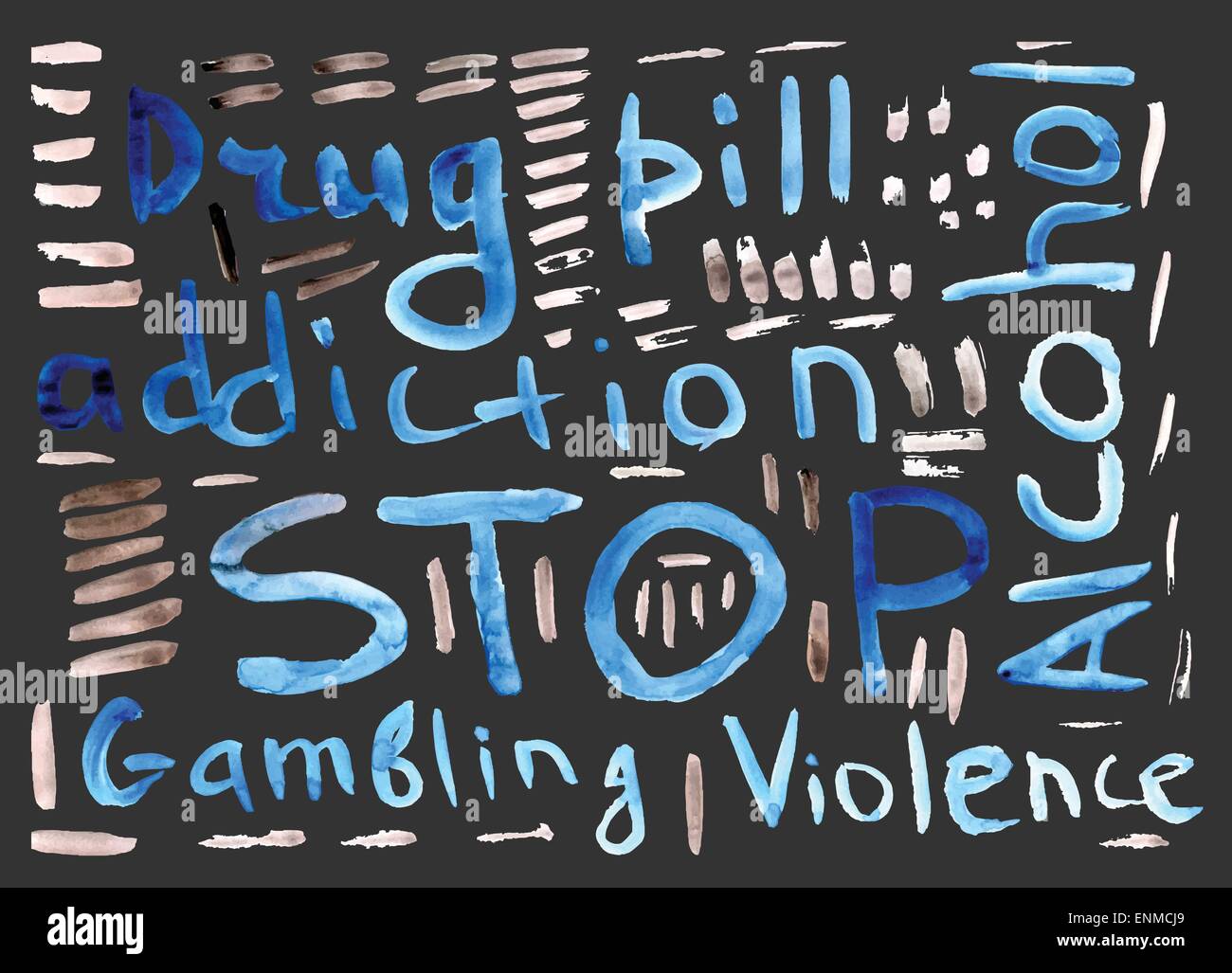 Stop bad habits. Social poster made in watercolor. Vector illustration ...