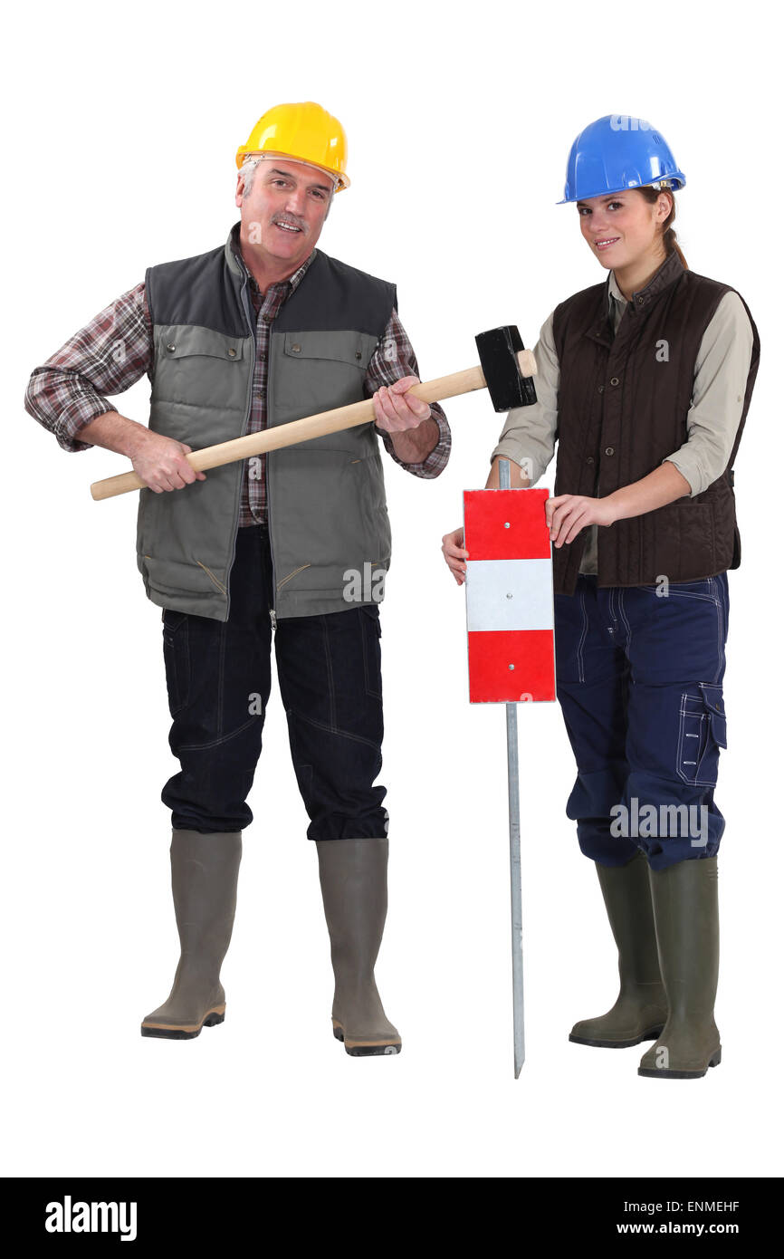 A couple of road workers Stock Photo - Alamy