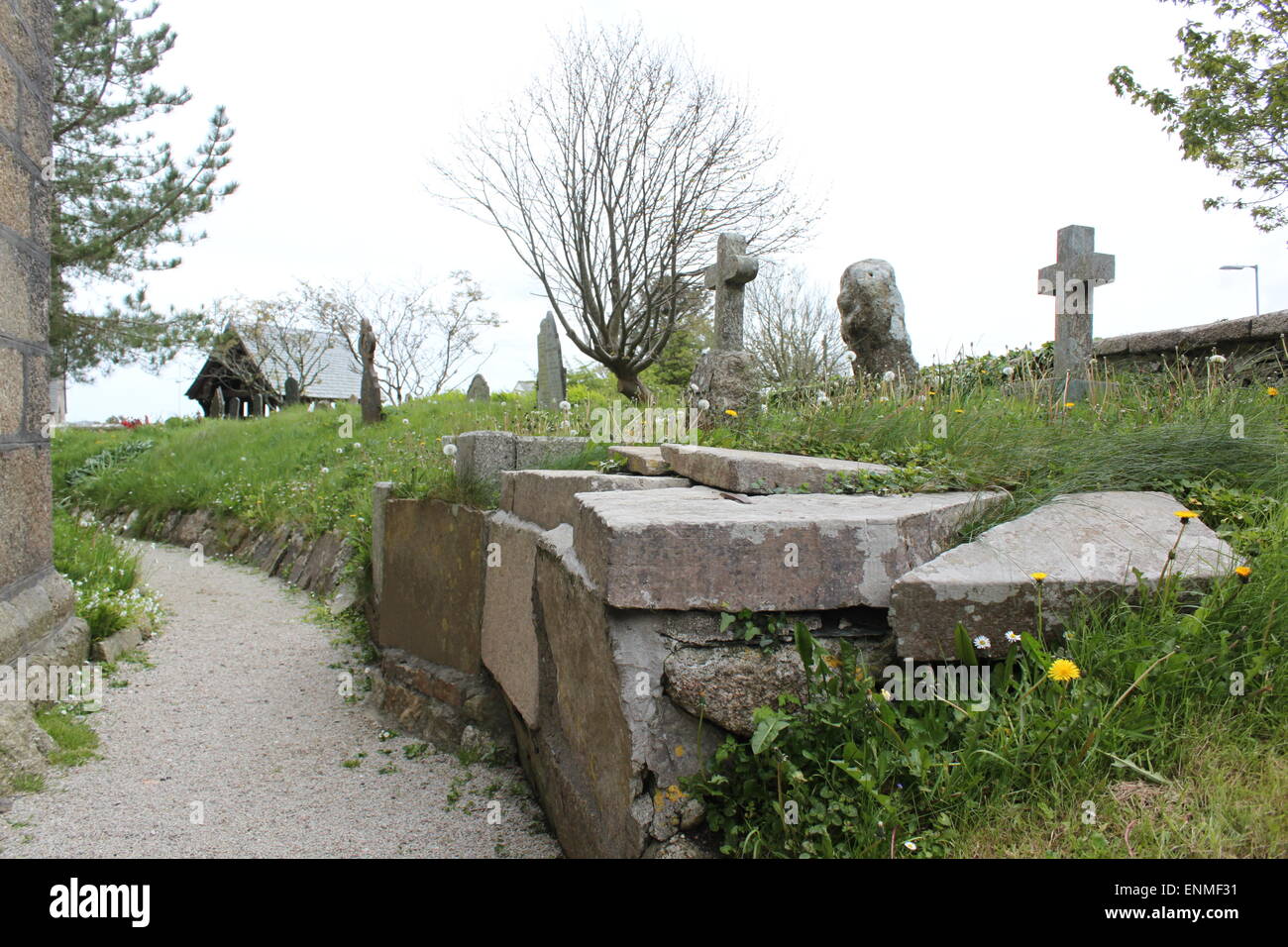 madron churchyard with graves, headstones and memorials Stock Photo - Alamy