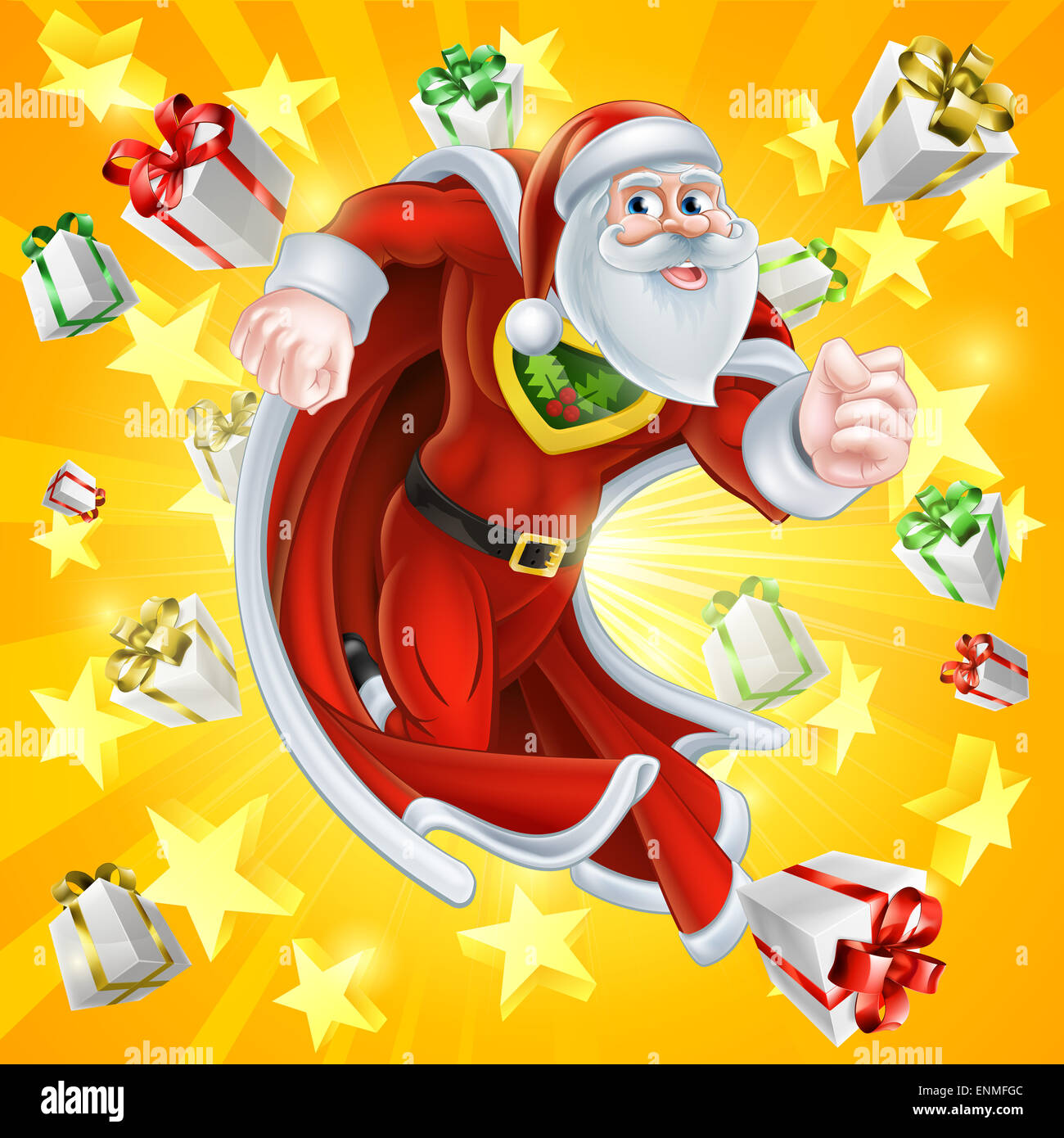Cartoon Santa Claus Christmas superhero character Stock Photo - Alamy