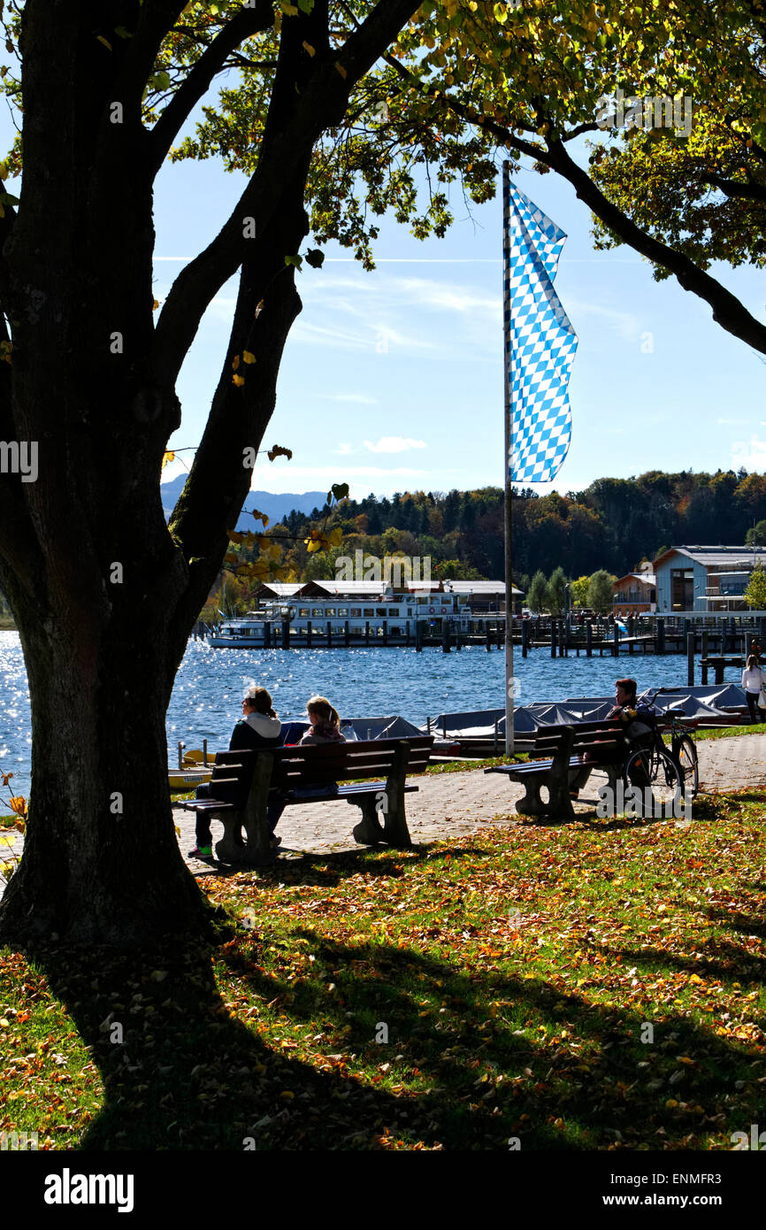 People along the Prien Stock Peninsula, Chiemsee, Chiemgau, Upper ...