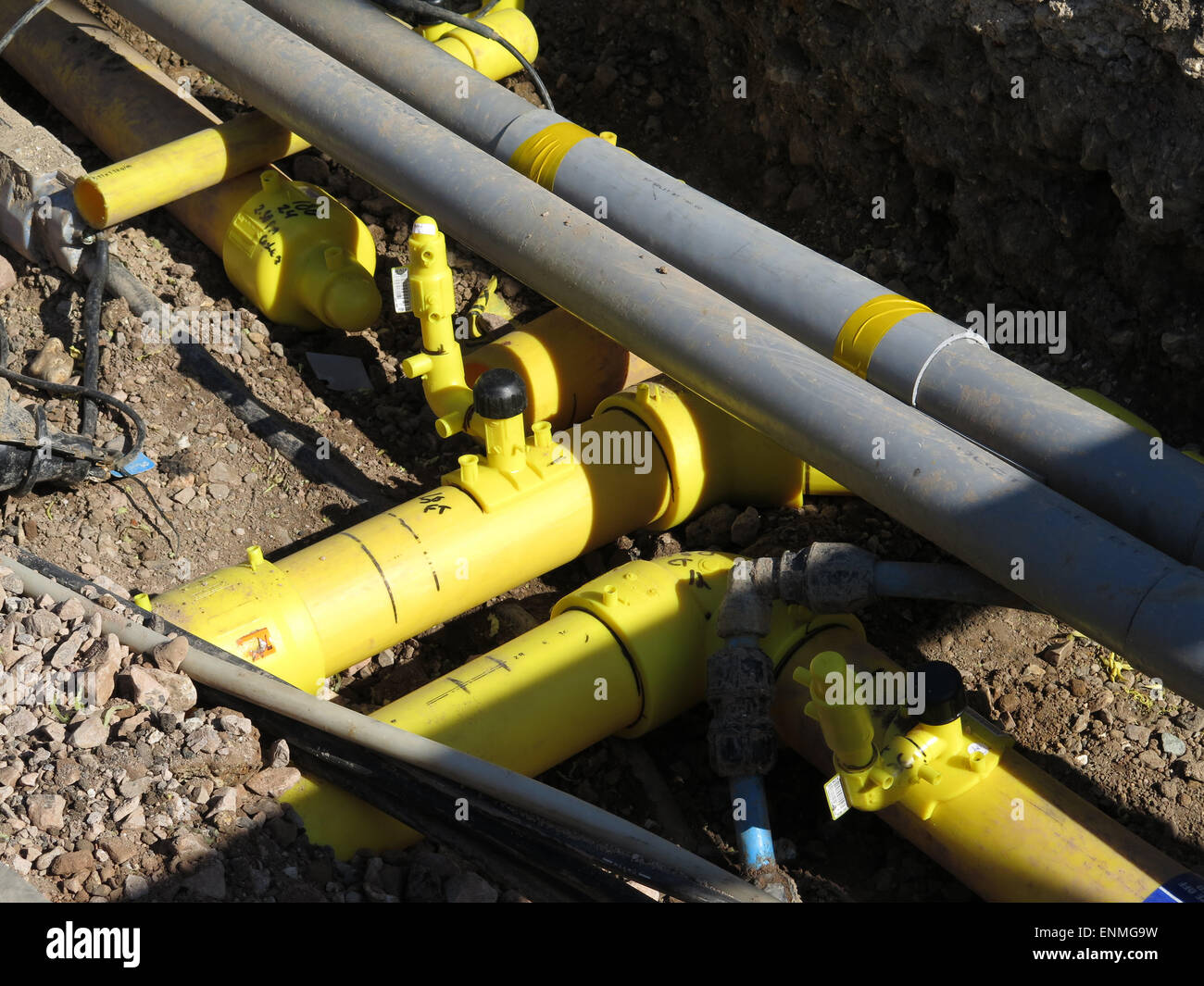 Roadworks: repairing a gas main Stock Photo - Alamy