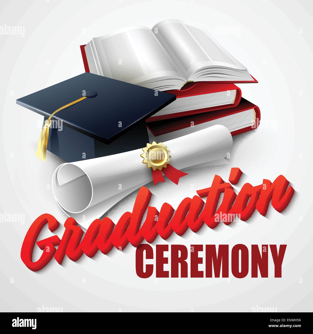 Graduation Ceremony. Book, hat and certificate. Vector illustration EPS ...