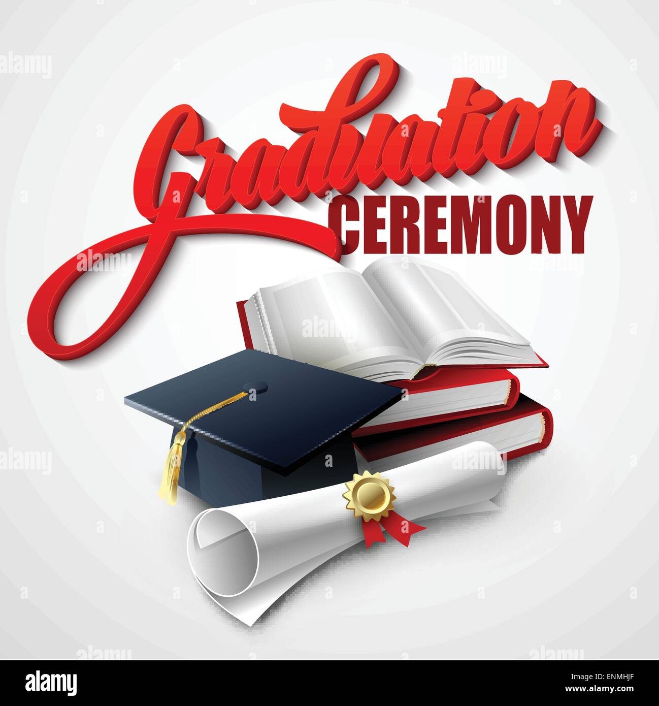 Graduation Ceremony. Book, hat and certificate. Vector illustration EPS ...