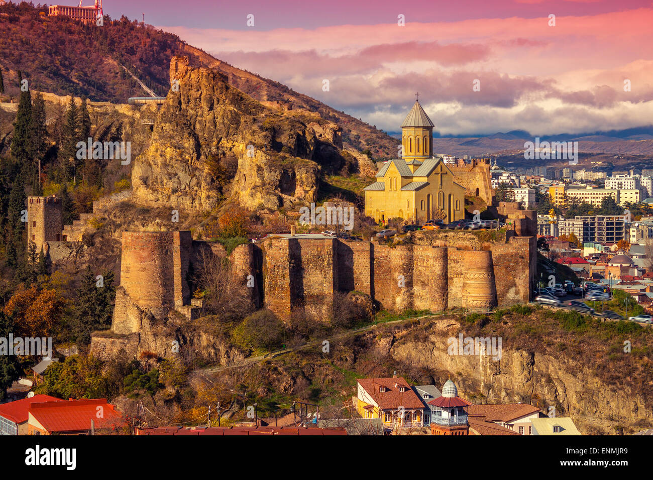Beautiful panoramic view of Tbilisi at sunset, Georgia country Stock ...