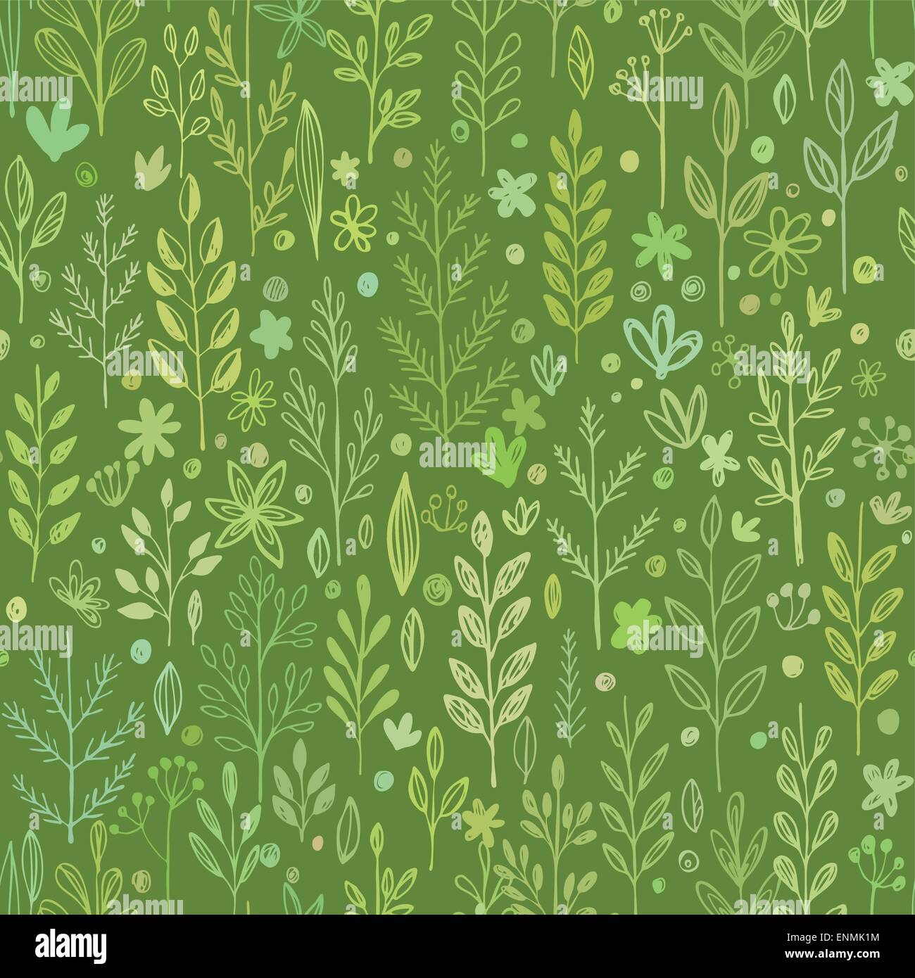 Seamless hands drawn spring pattern with grass and flowers. Vector ...