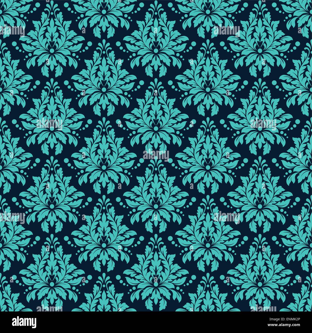 Turquoise And Black Damask
