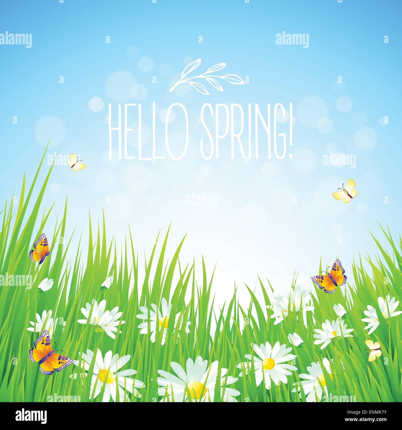 Fresh spring background with grass, dandelions and daisies Stock Vector ...