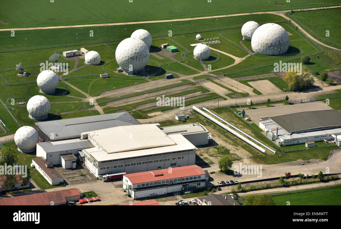 Bad Aibling, Germany. 8th May, 2015. An areal view of radar domes can ...