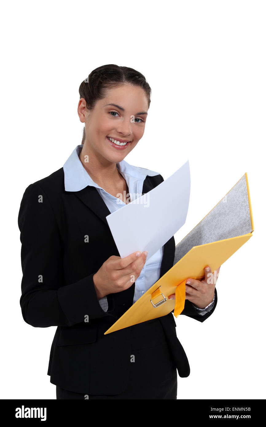 Woman holding folder Stock Photo - Alamy