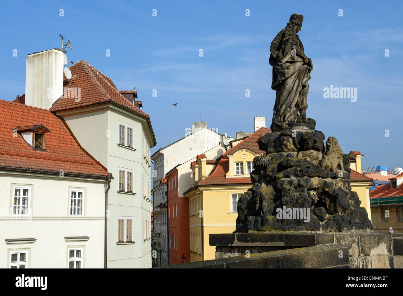 Statue of St. Vitus, one of famous sculptures of Charles Bridge on ...