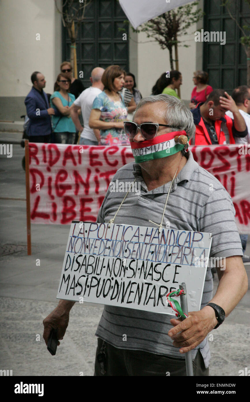 Italy. 08th May, 2015. Disabled people protesting at Giugliano. They ...