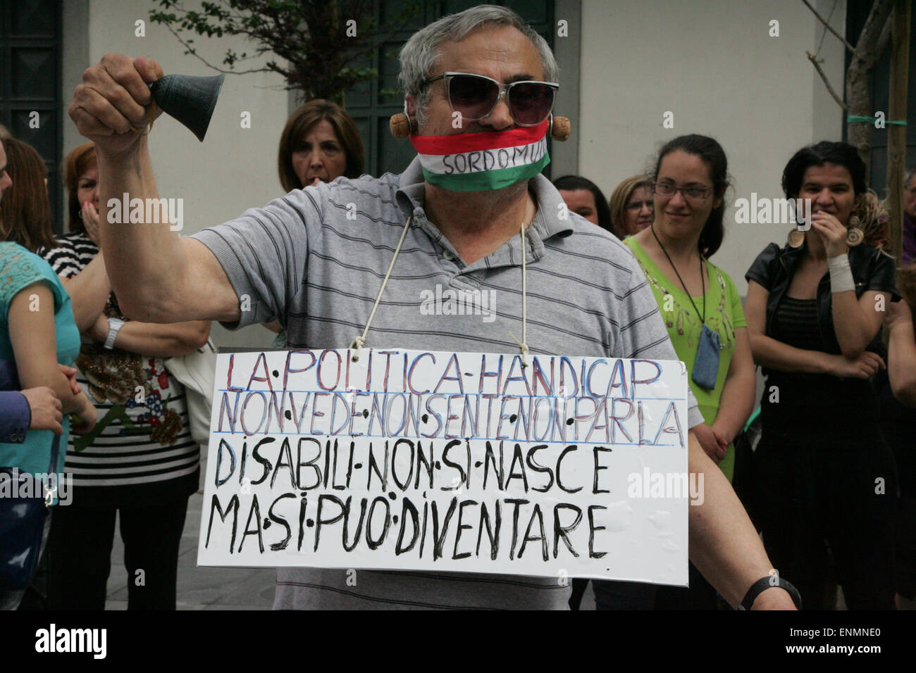 Italy. 08th May, 2015. Disabled people protesting at Giugliano. They ...