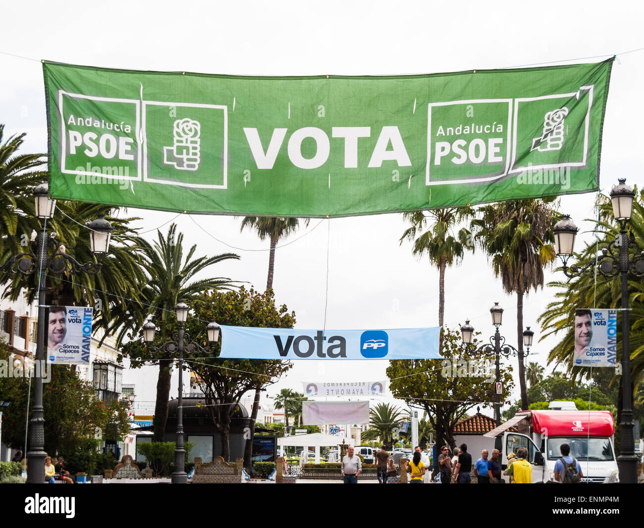 Banners during the elections for mayor in Ayamonte, Spain Stock Photo ...