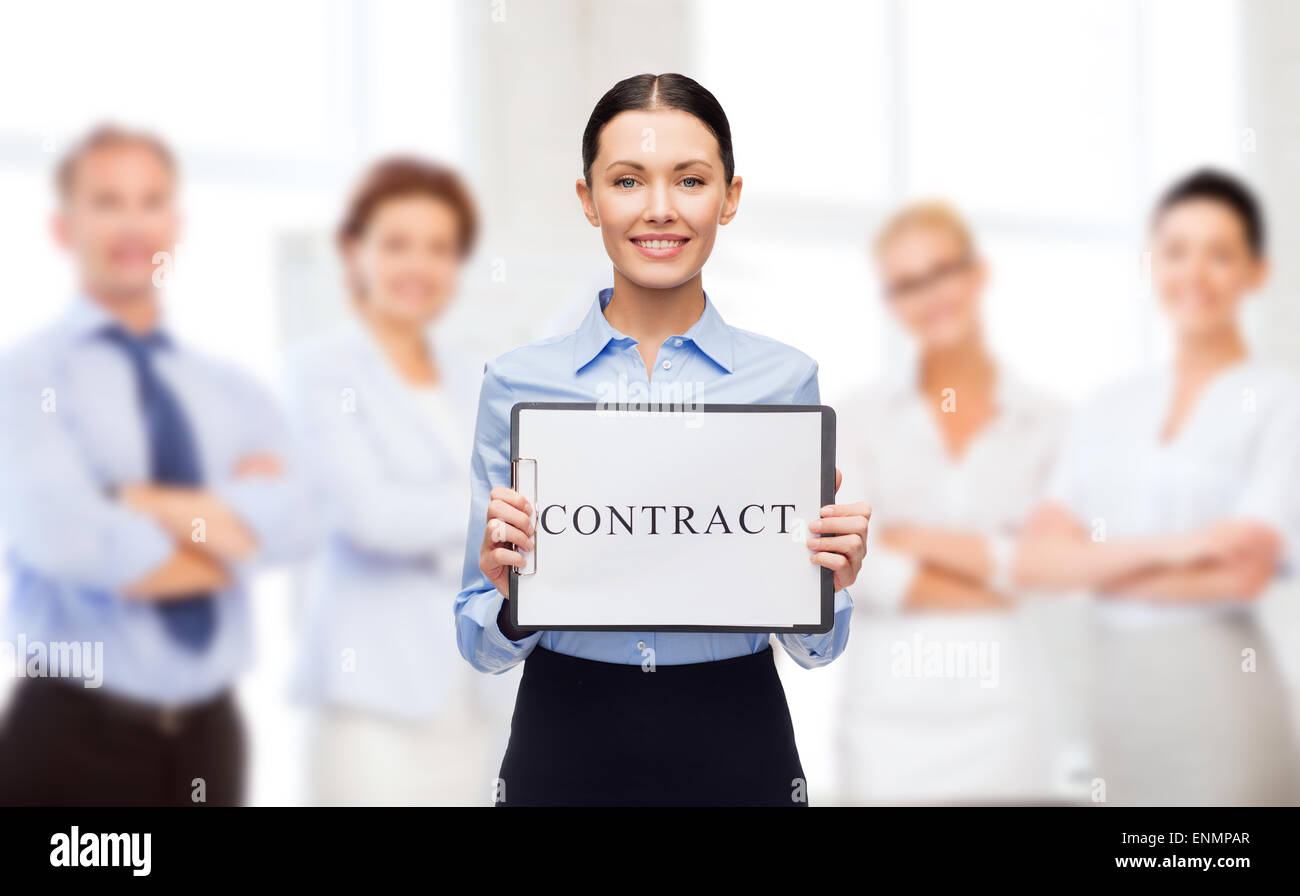 smiling businesswoman with contract Stock Photo - Alamy