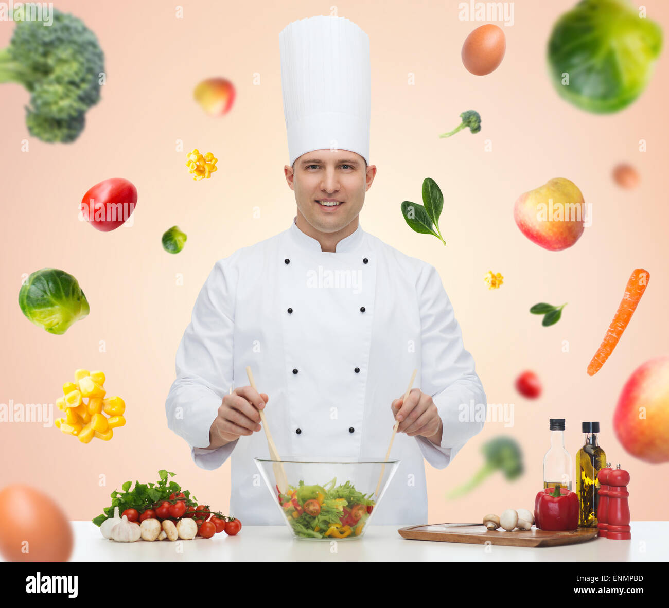 happy male chef cook cooking food Stock Photo - Alamy