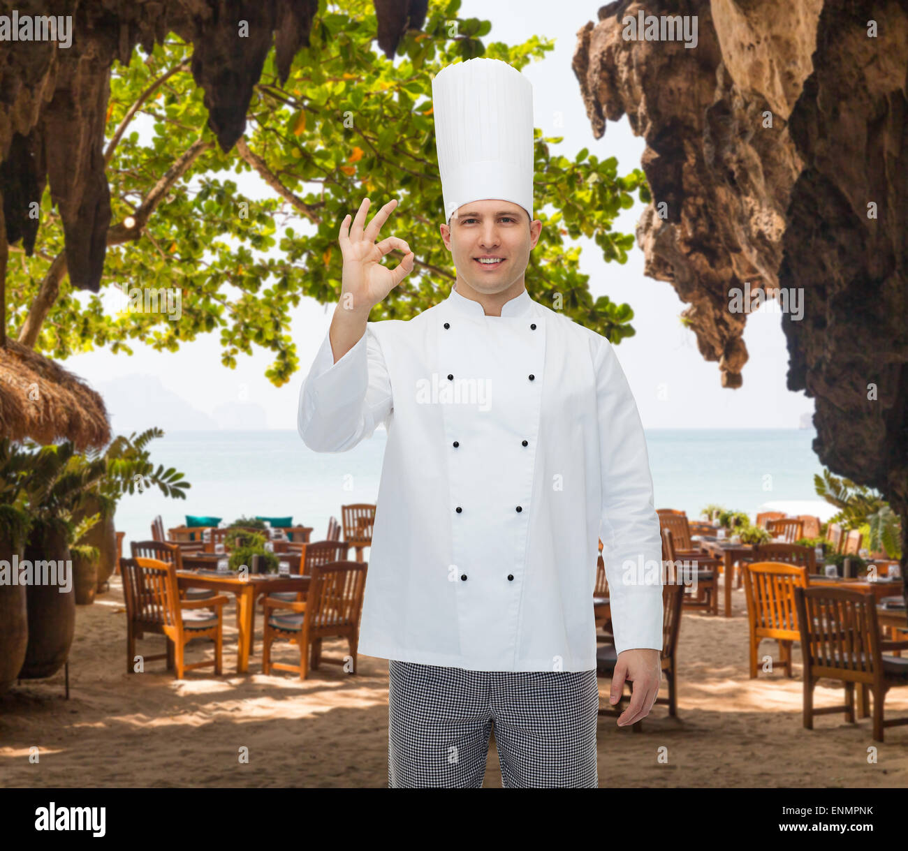 happy male chef cook showing ok sign Stock Photo - Alamy