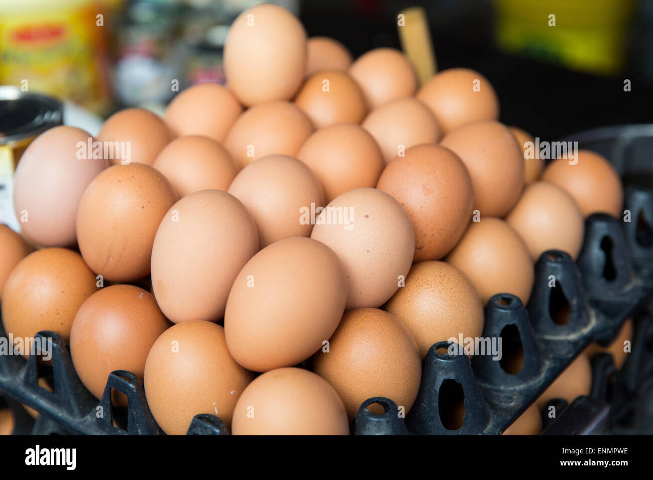 fresh eggs on tray at asian street market Stock Photo - Alamy