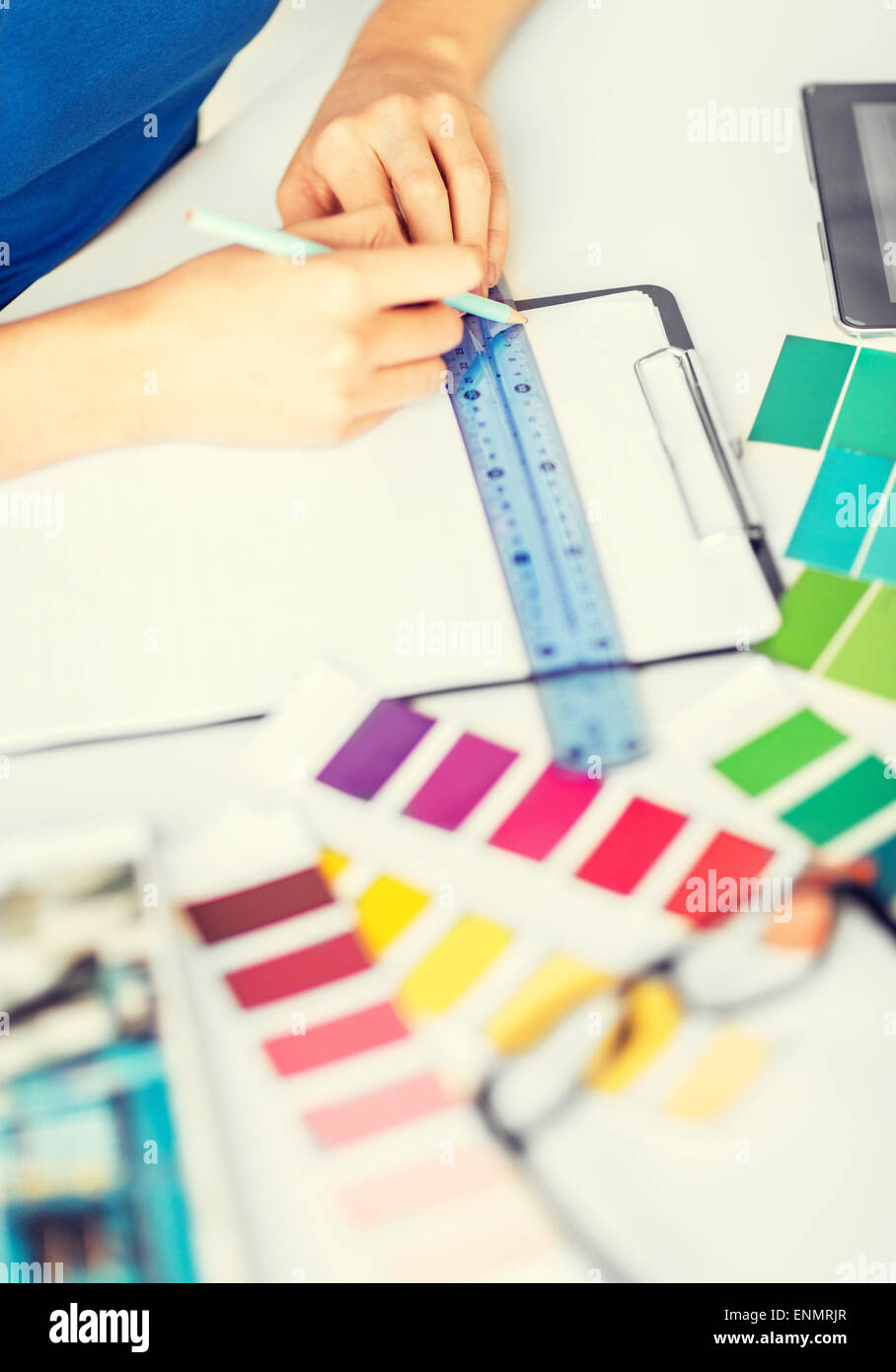 woman working with color samples for selection Stock Photo - Alamy