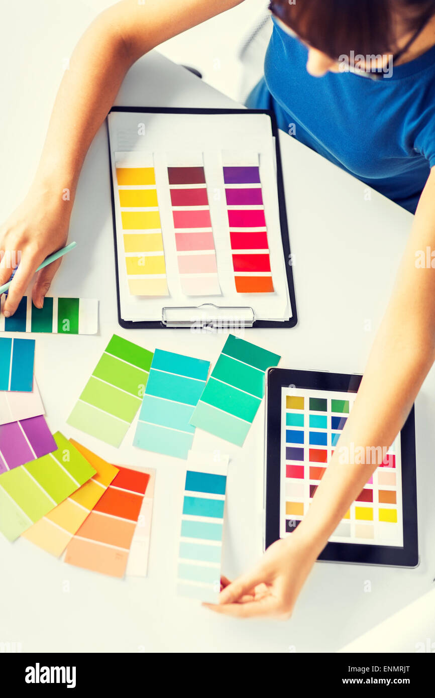 woman working with color samples for selection Stock Photo - Alamy