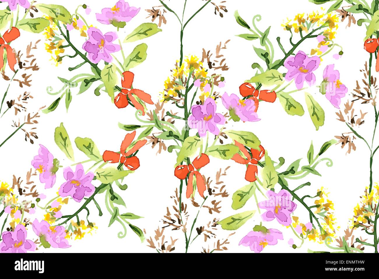 Wild flowers seamless pattern on white background vector illustration ...