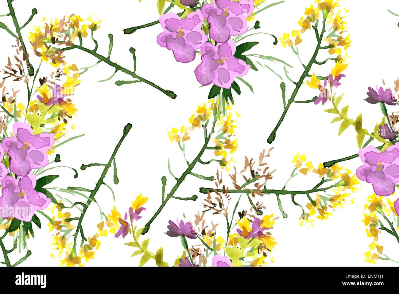 Wild flowers seamless pattern on white background vector illustration ...