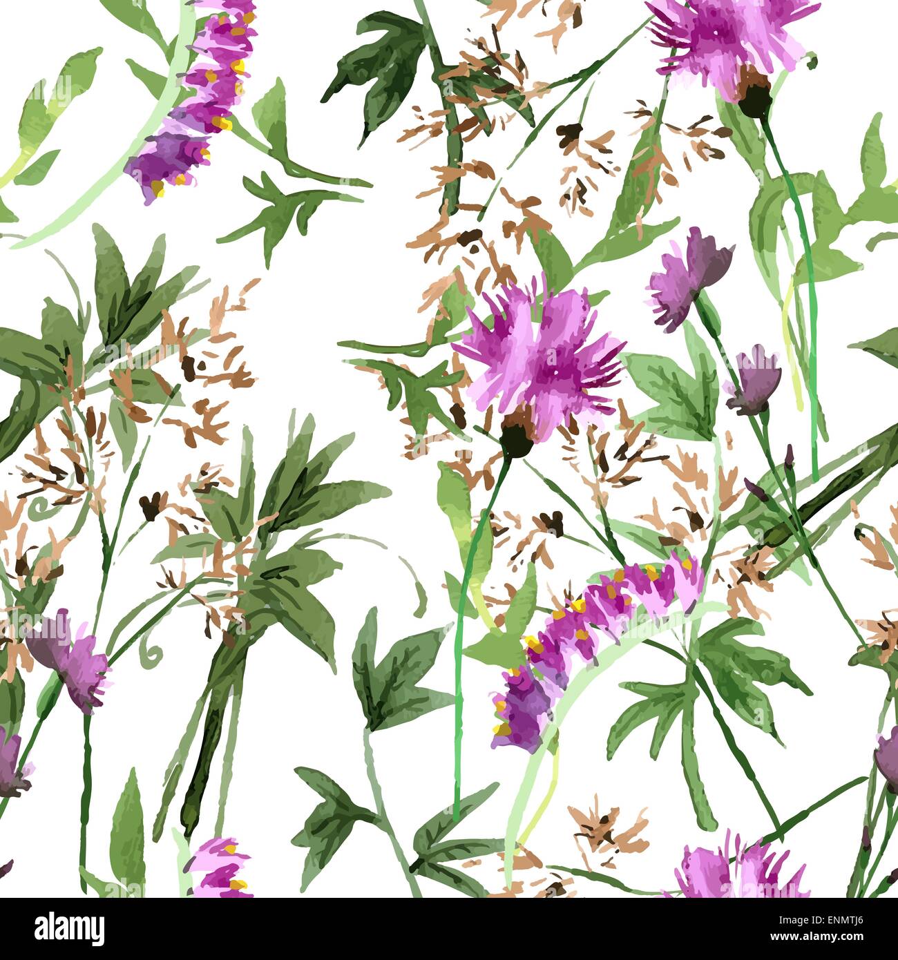 Wild flowers seamless pattern on white background vector illustration ...