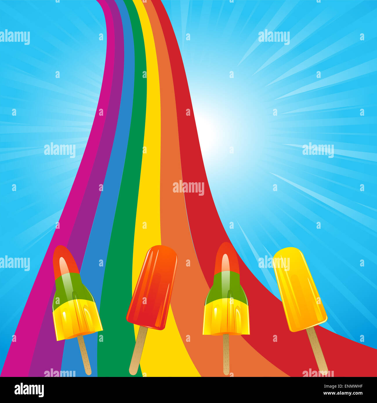 Ice Lollies on a Multicolor Rainbow and a Blue Sky Stock Photo - Alamy