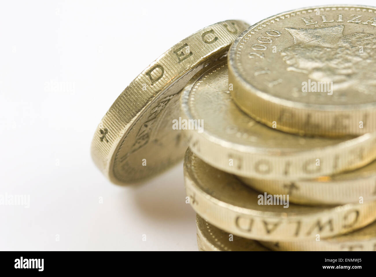 Stack of One pound coins on a white background Stock Photo - Alamy