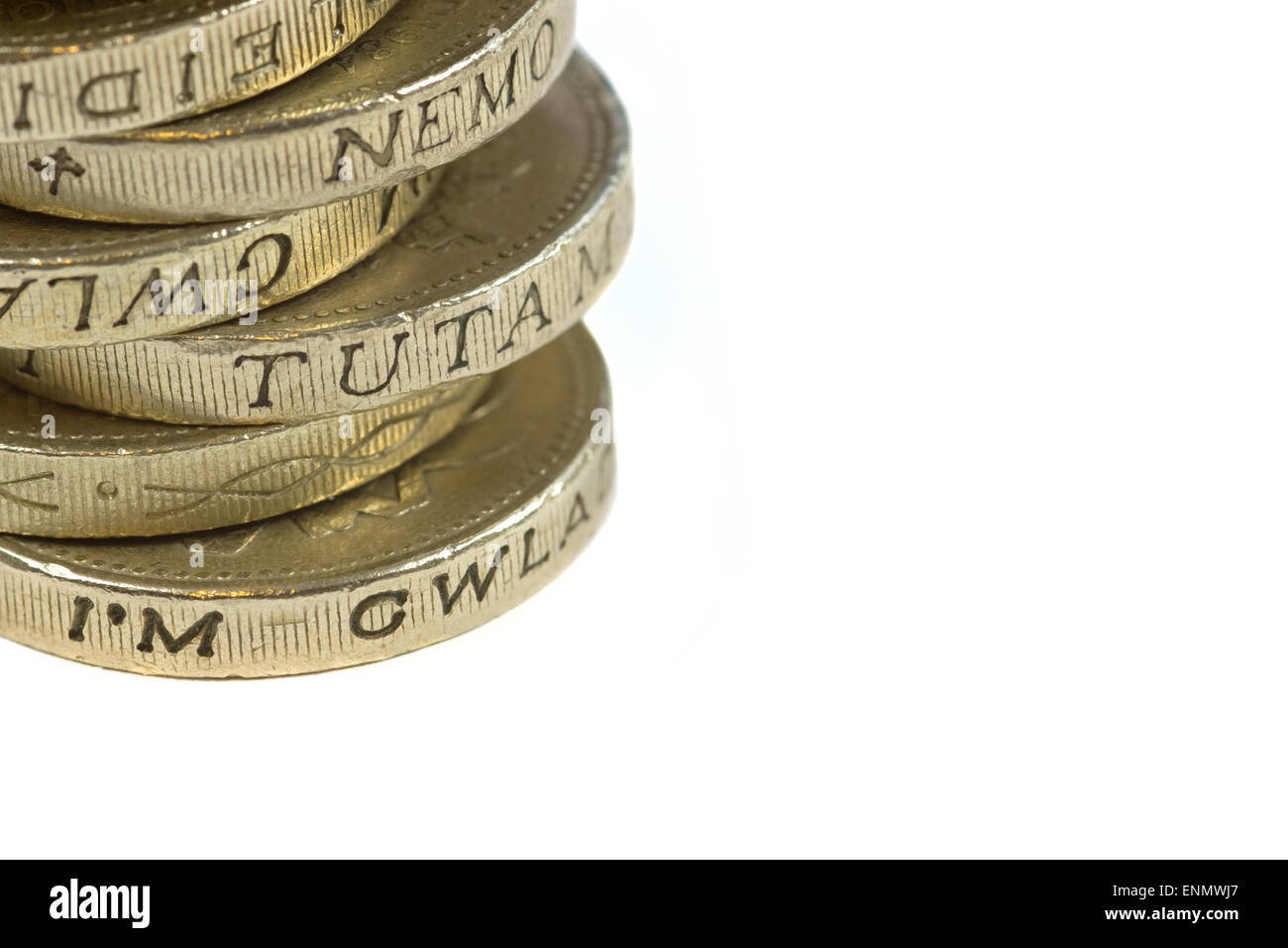 Stack of One pound coins on a white background Stock Photo - Alamy