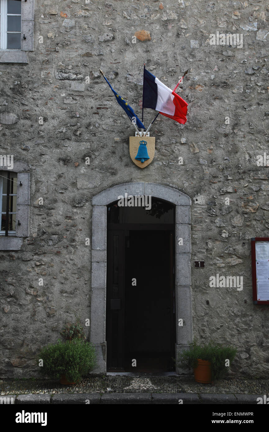 The entrance to the town hall in St Lizier, Ariege, Midi Pyrenees Stock ...