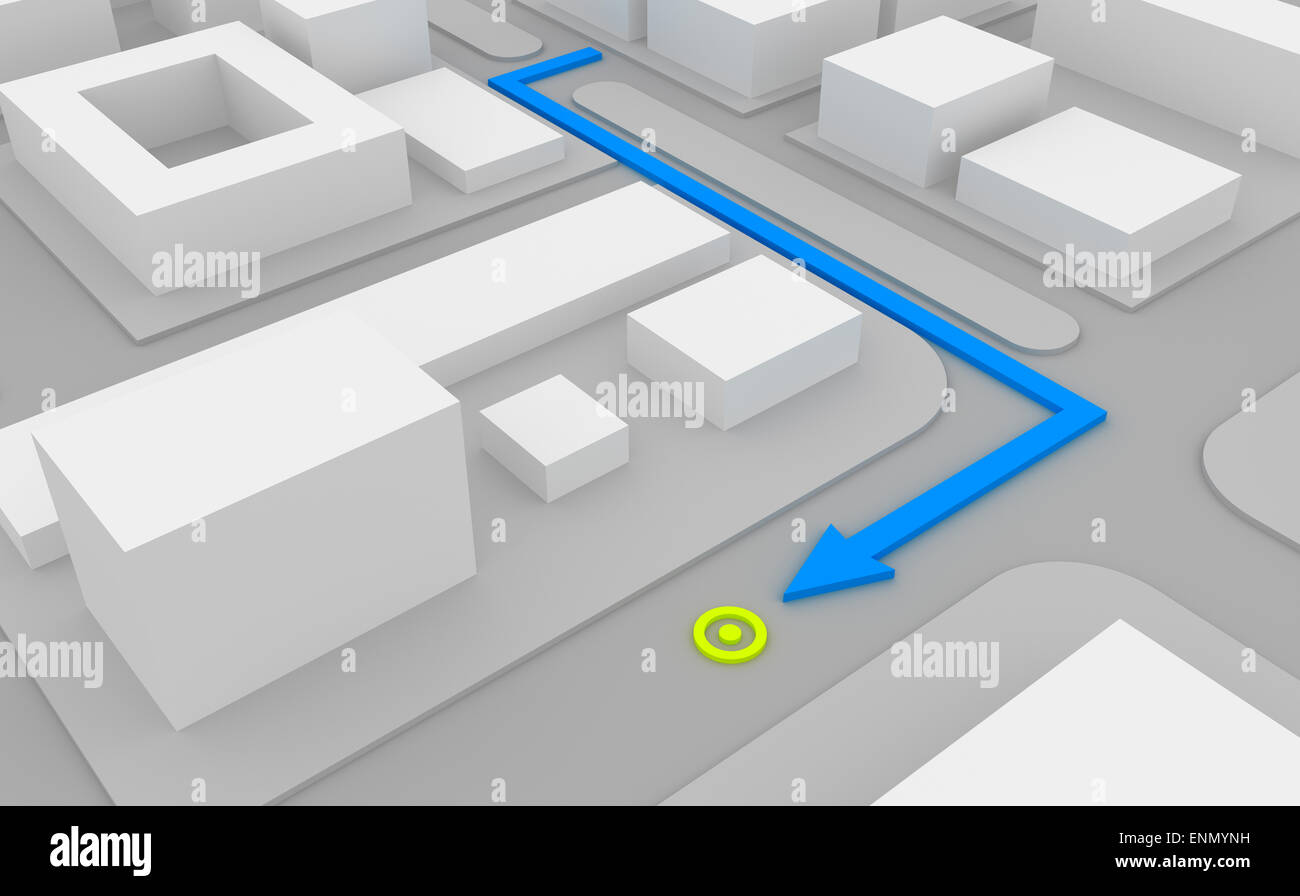 Navigation route on 3d map Stock Photo - Alamy