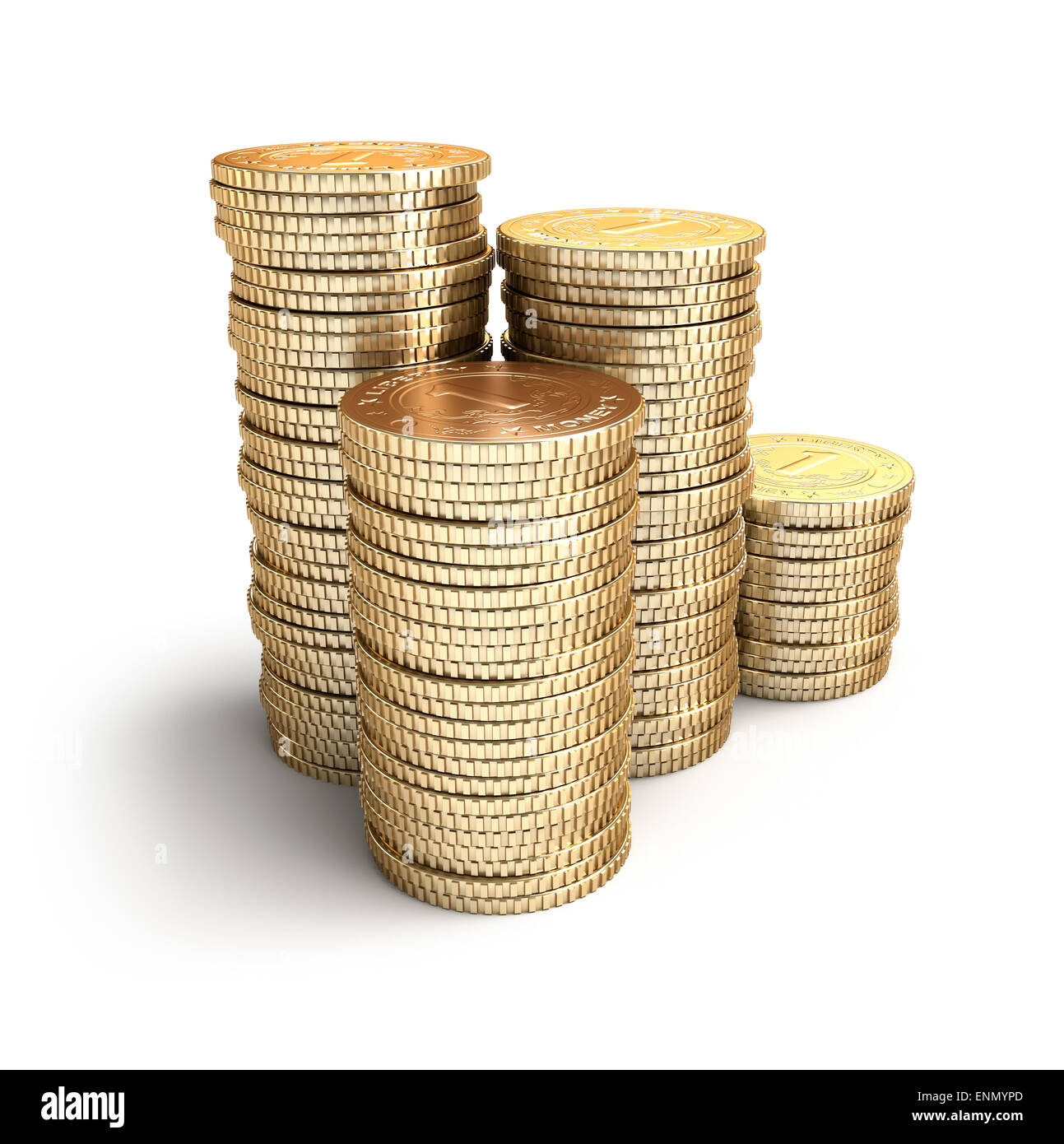 Golden coins in piles Stock Photo - Alamy
