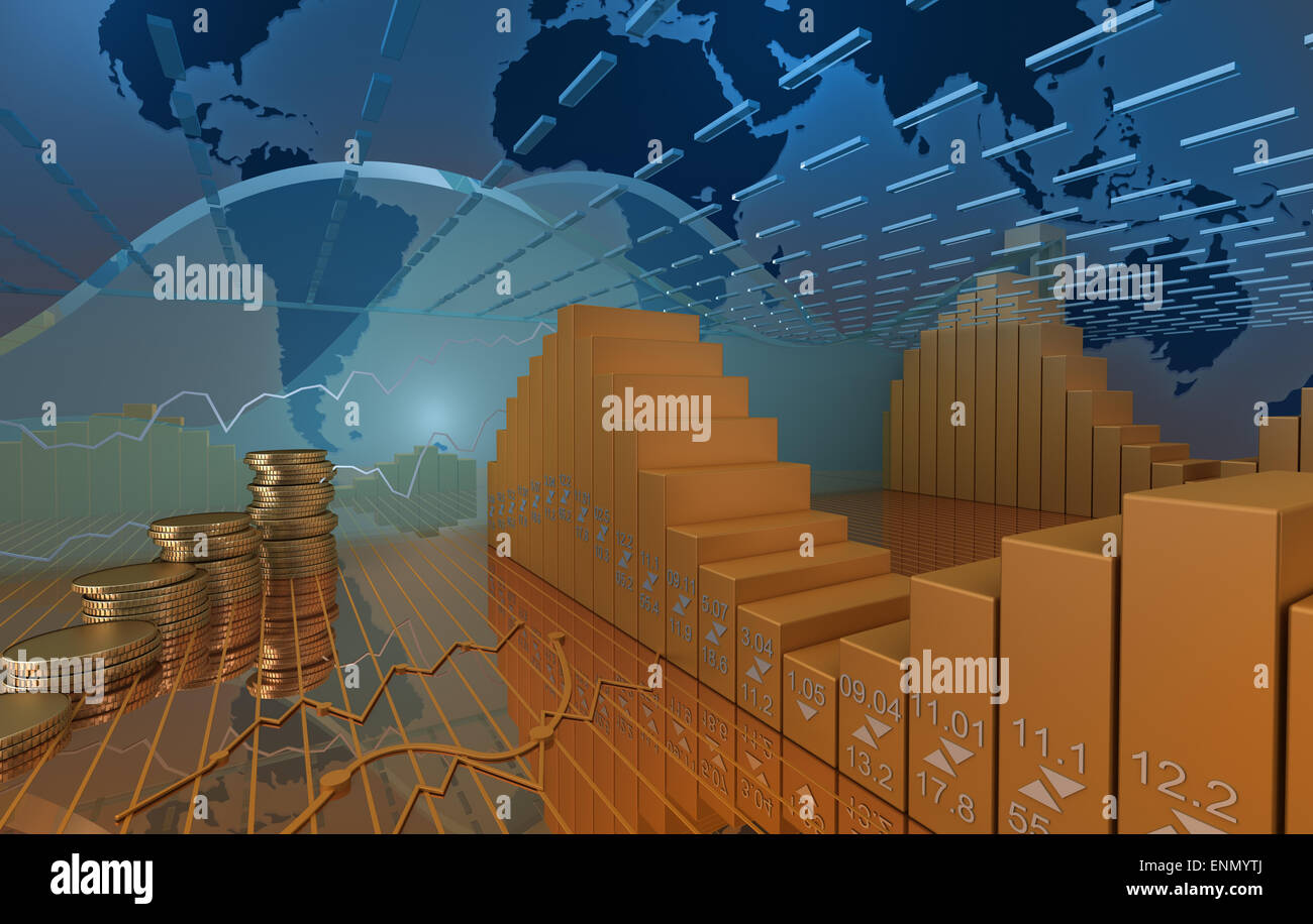 Business market background with coins and stock diagram Stock Photo - Alamy