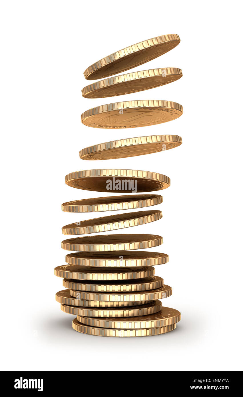Gold coins falling in pile Stock Photo - Alamy