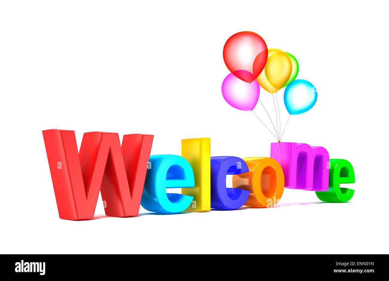 Colorful welcome word with balloons on white background Stock Photo - Alamy
