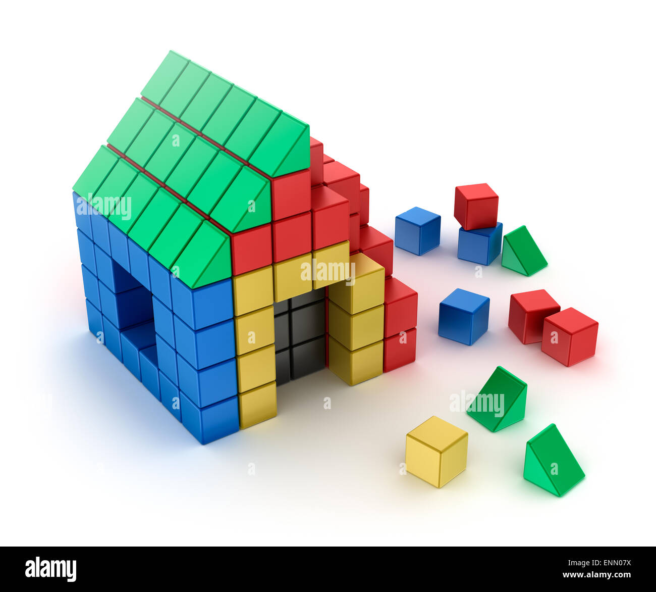 Construction of house from children's blocks. Isolated on white Stock ...