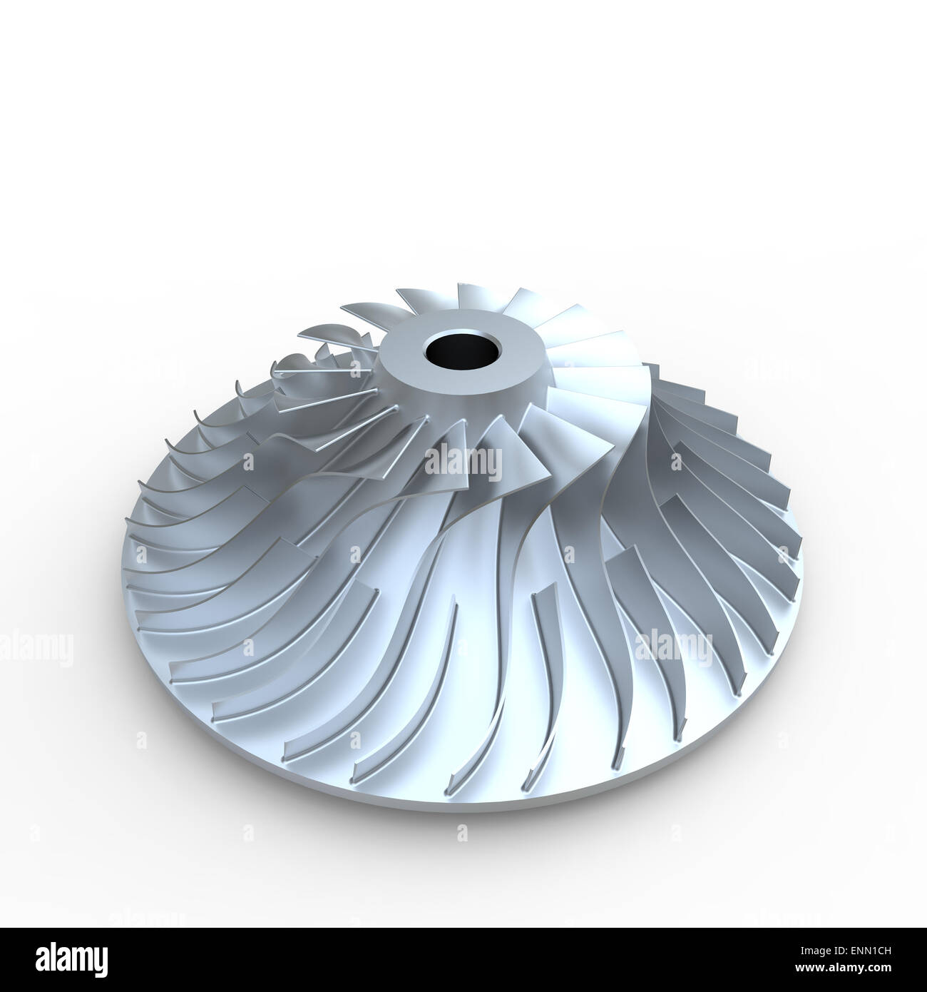 silver grey impeller component for turbo compressor on a white ...
