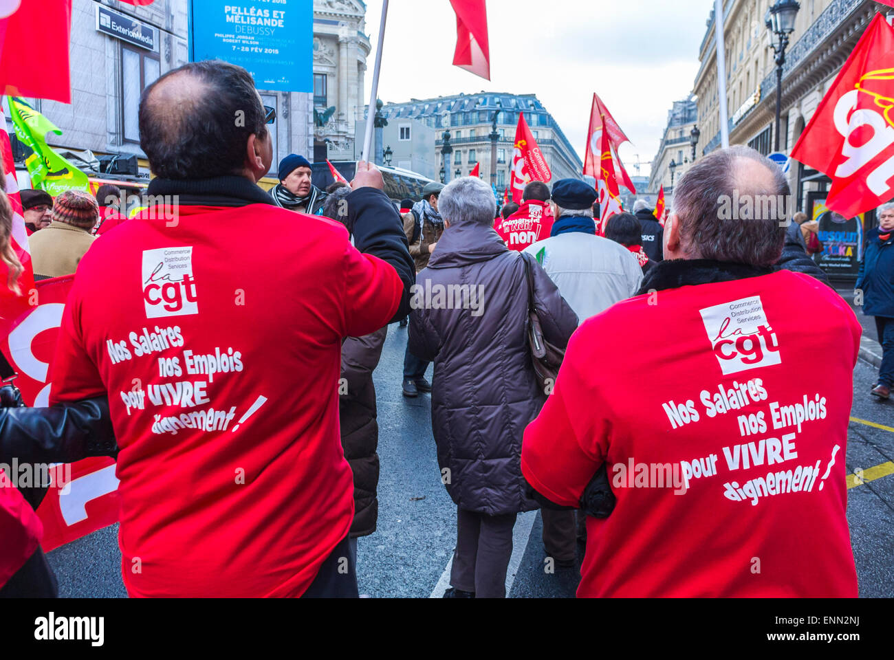 Paris, France, Crowd Marching from Behind, French Labor Trade Unions T ...