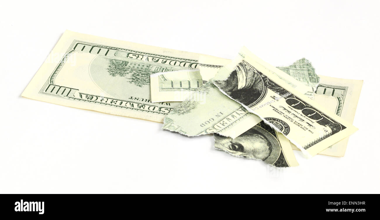 torn a hundred dollar bill Stock Photo - Alamy