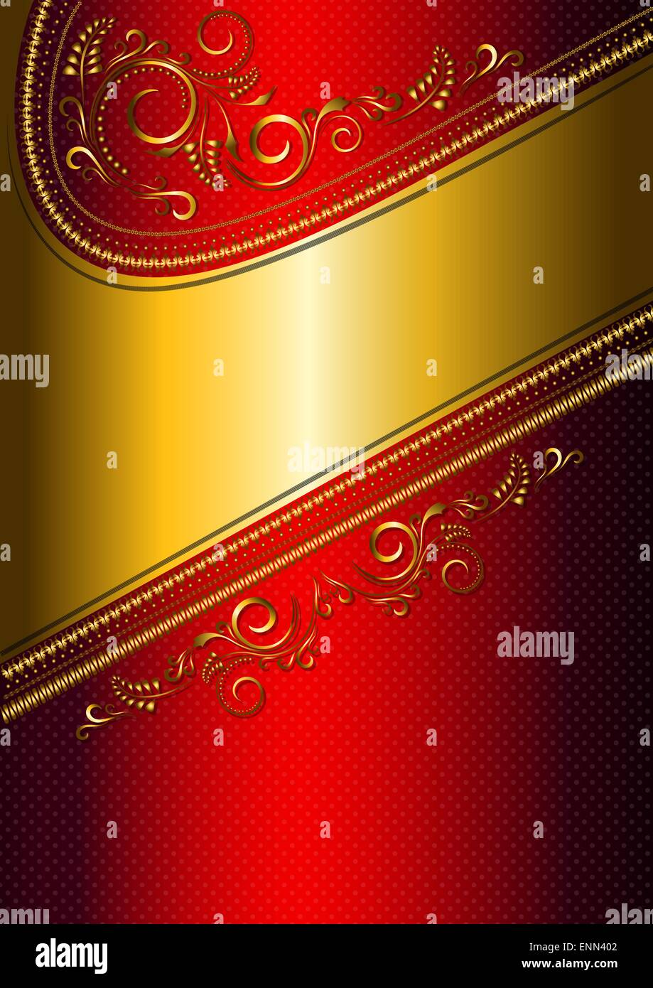 Festive red card with gold border and gold pattern Stock Vector Image ...