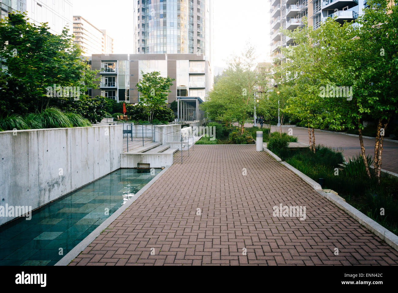 Walkway and buildings at the South Waterfront in Portland, Oregon Stock ...