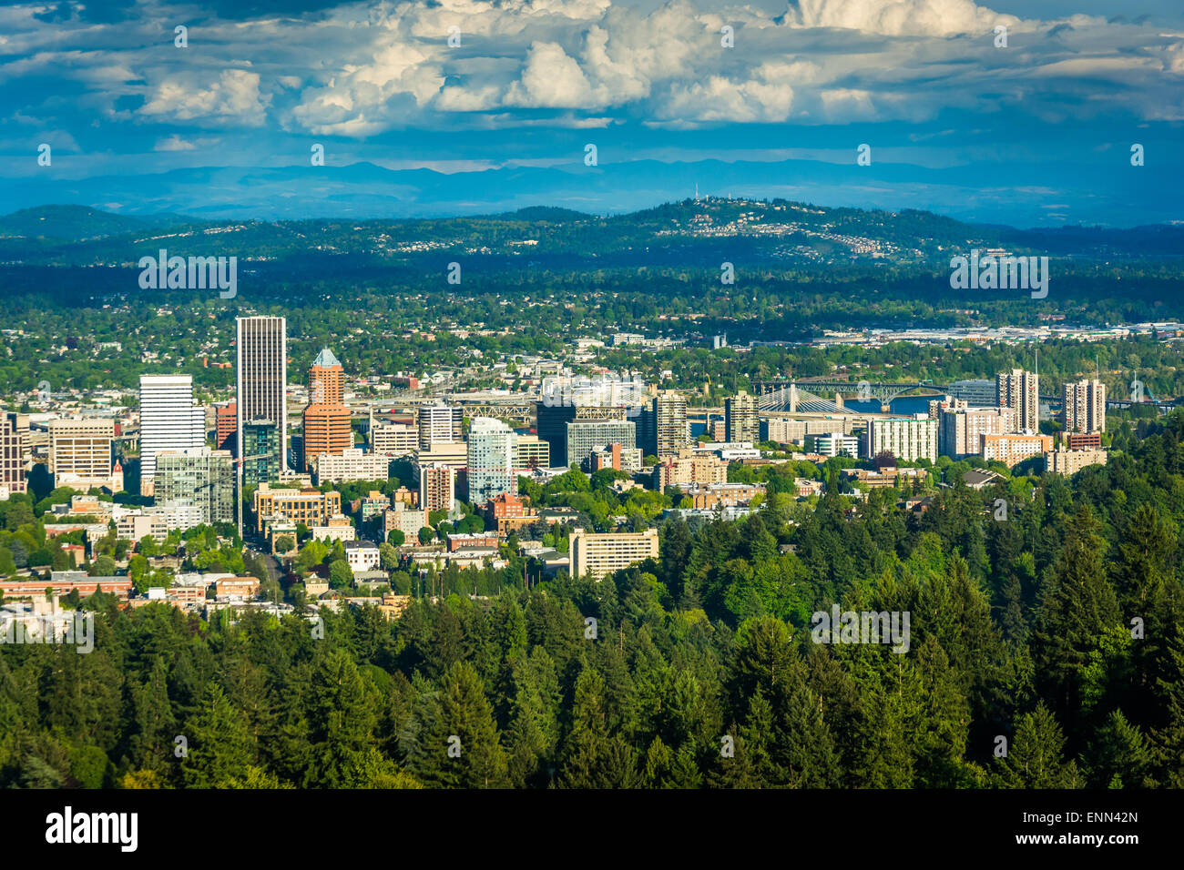View of the Portland skyline from Pittock Acres Park, in Portland ...