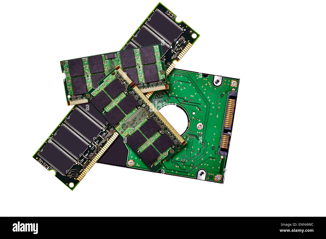 Memory Chips and Hard Drive isolated on White Stock Photo - Alamy