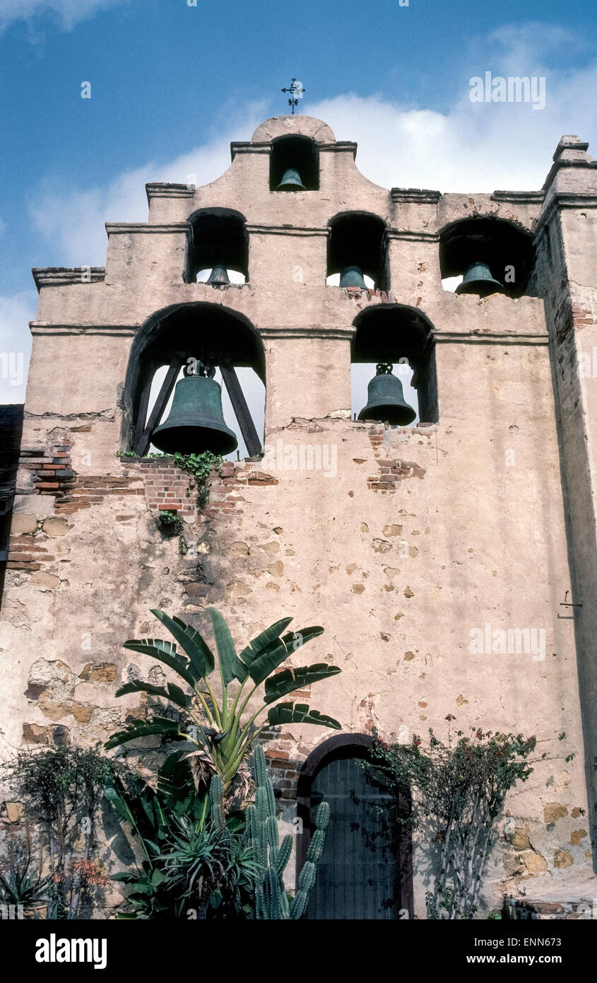 Six heavy church bells hang in the landmark bell tower of Mission San ...